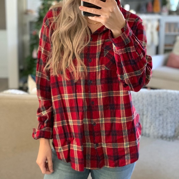 Tops | Red Plaid Button Down Shirt | Poshmark